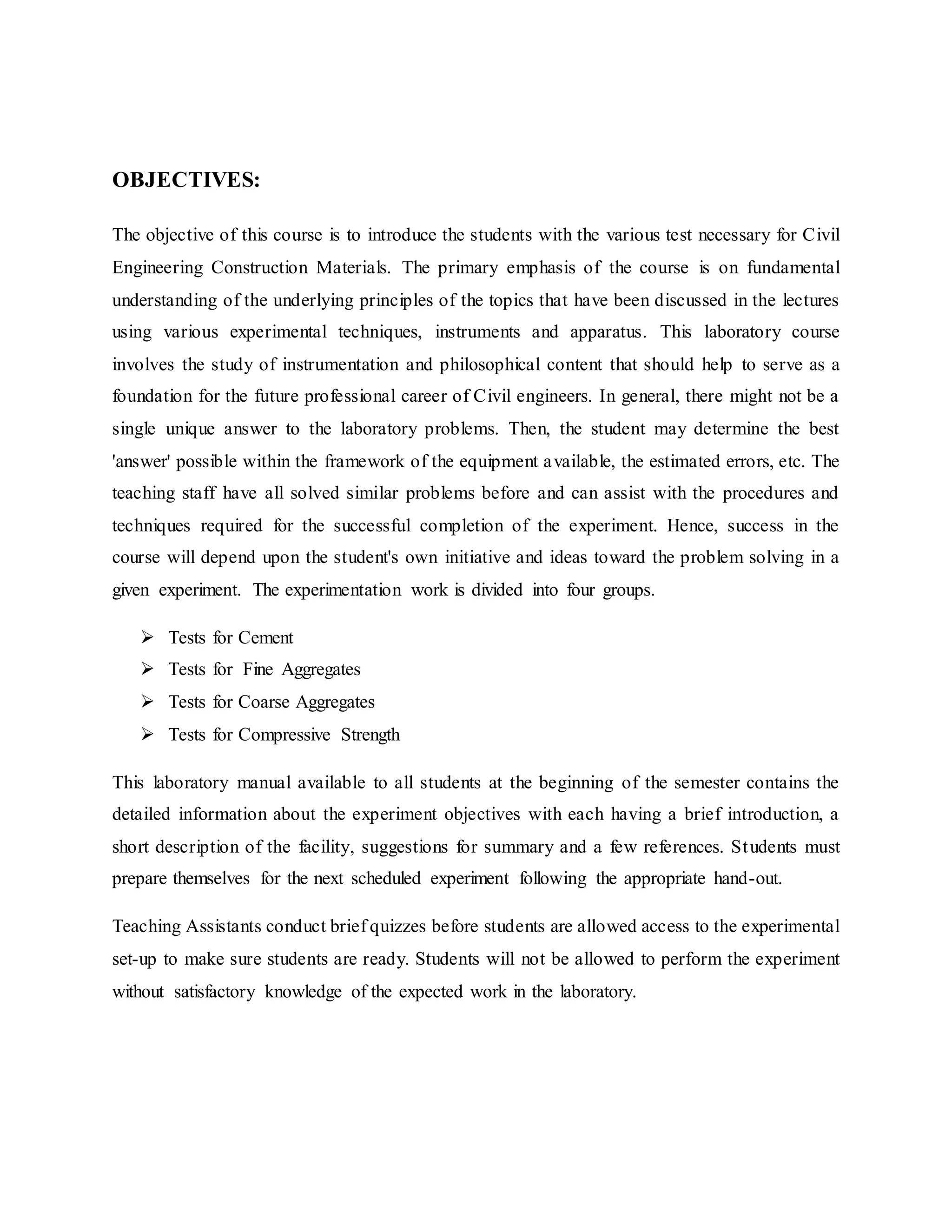Civil engineering materials lab manual revised | DOCX