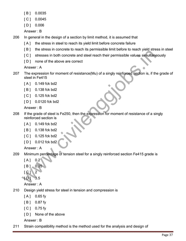 Civil engineering objective 5 | PDF