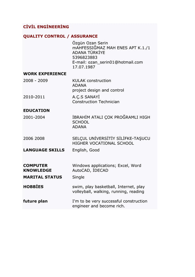 Civil engineering ozann cv | DOCX