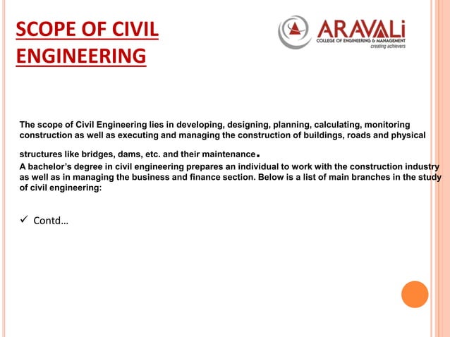 SCOPE OF CIVIL ENGINEERING | PPTX