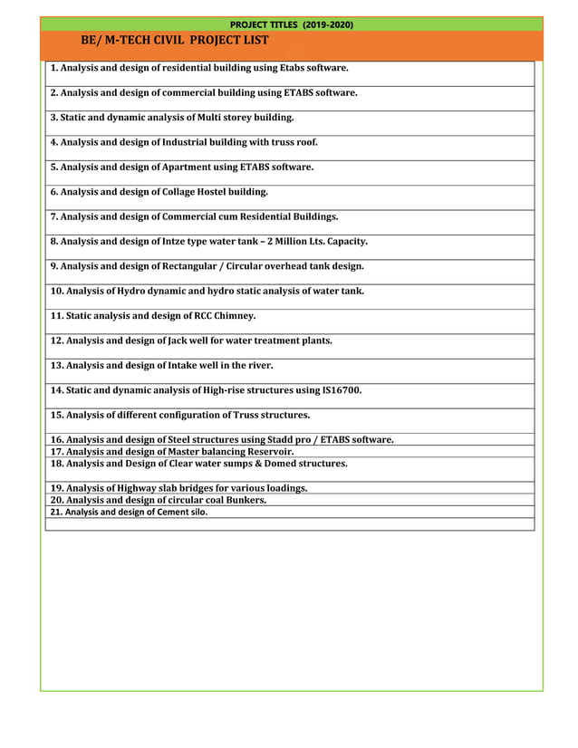 CIVIL ENGINEERING PROJECT LIST FOR 2019-2020 | PDF