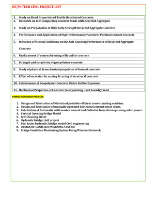 CIVIL ENGINEERING PROJECT LIST FOR 2019-2020 | PDF