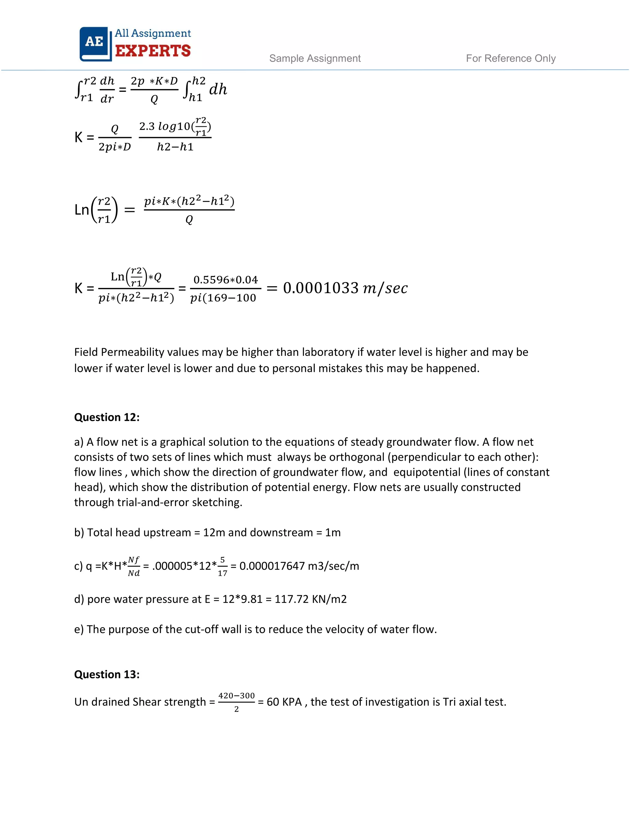 Civil Engineering Sample Assignment Solution | PDF