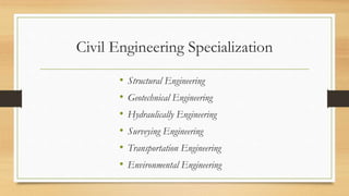 Civil engineering specializations and jobs | PPT