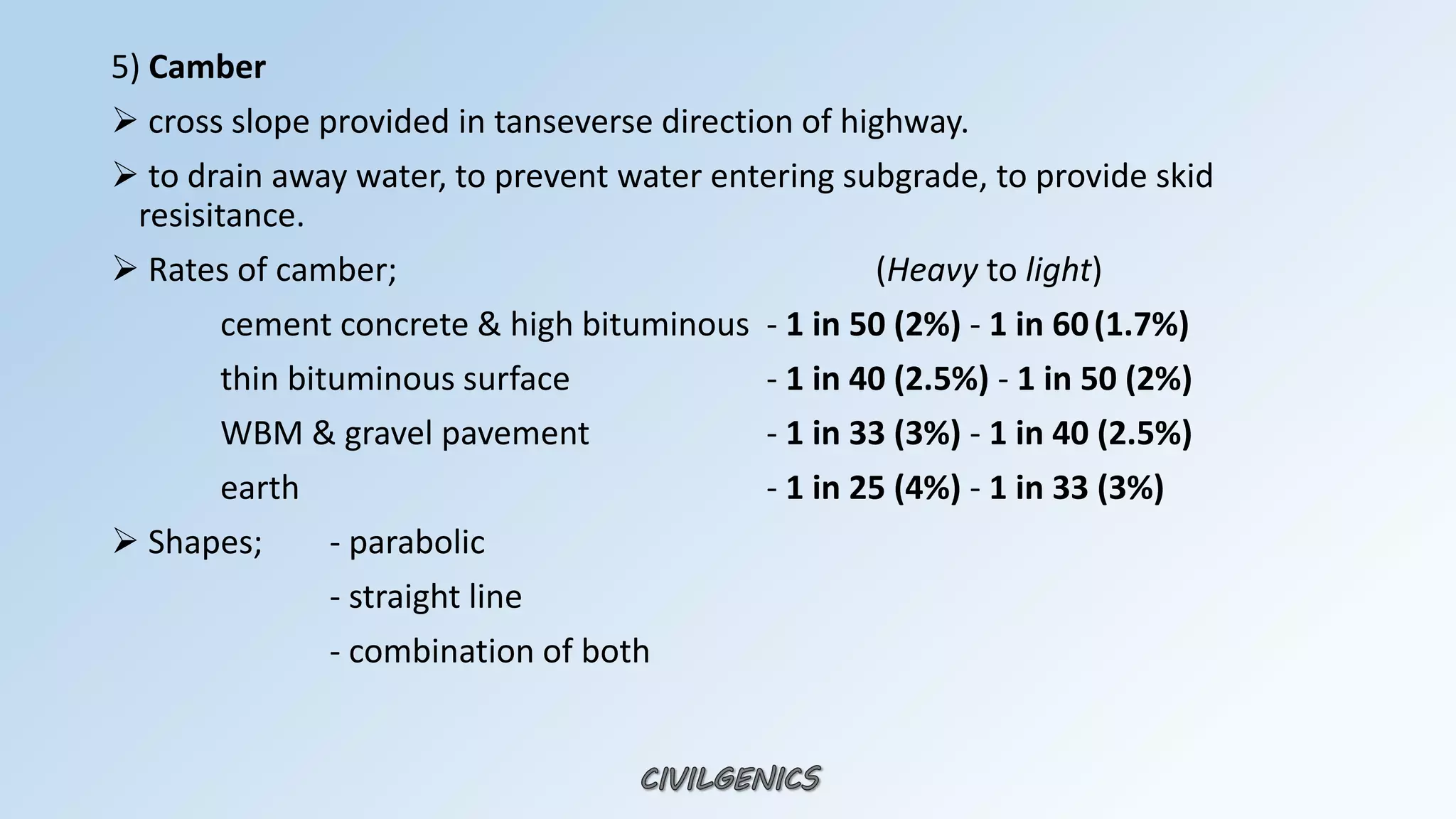 highway alignments and cross-sectional elements of a road | PPTX