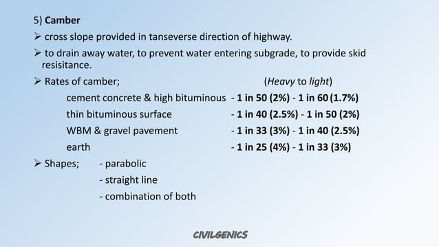 highway alignments and cross-sectional elements of a road | PPTX