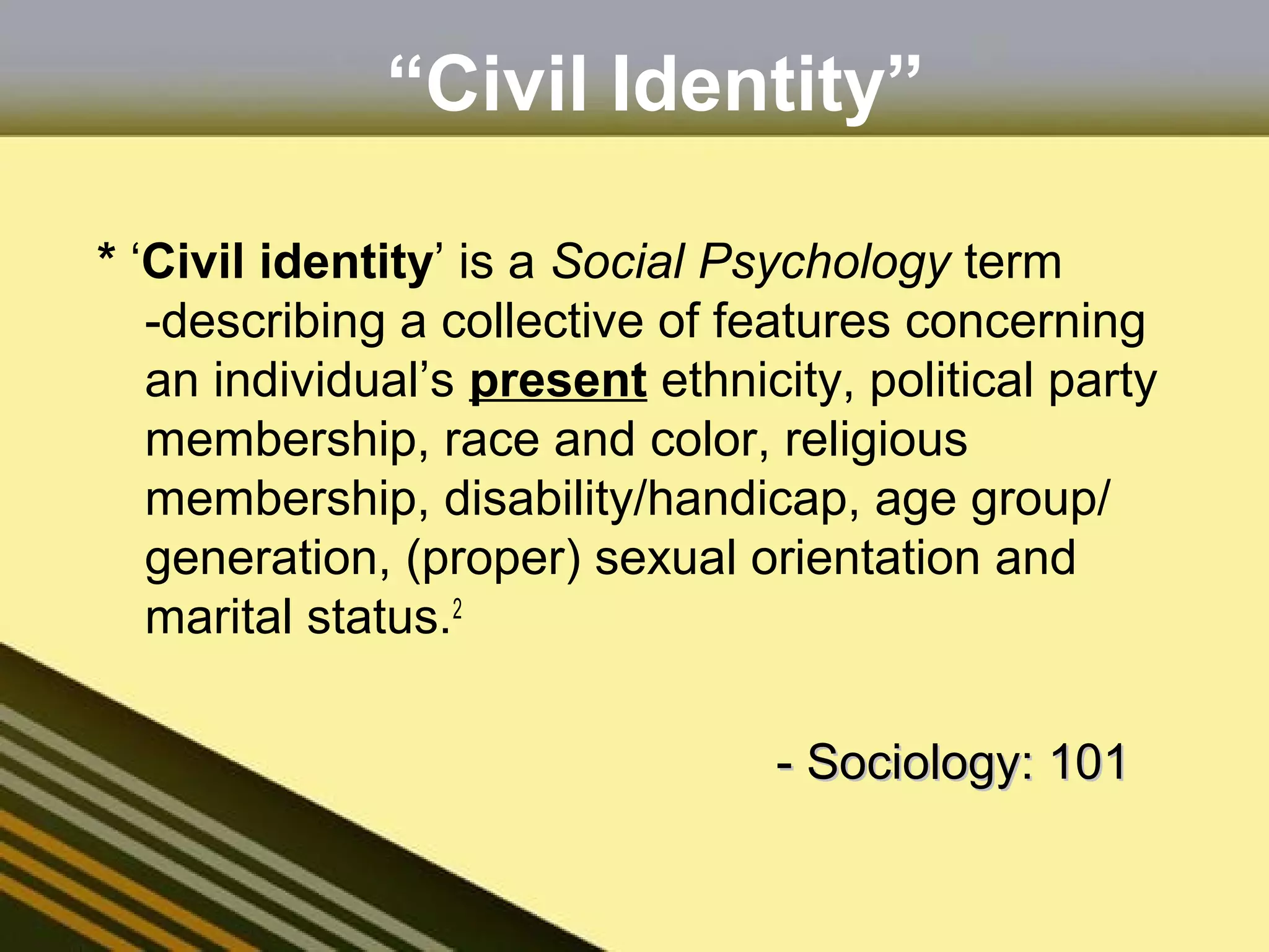 Civil Identity - Sociology 101 | PPT