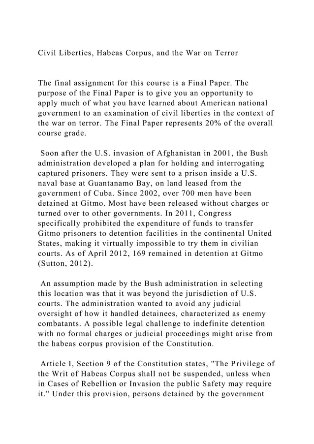 Civil Liberties Habeas Corpus And The War On Terrorthe Final Docx
