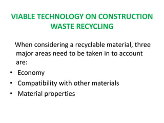 reuse and recycle of construction material | PPTX