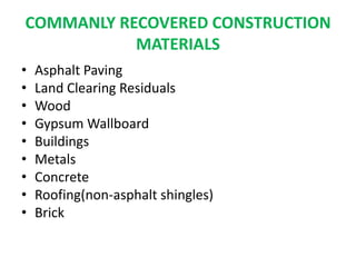 reuse and recycle of construction material | PPTX