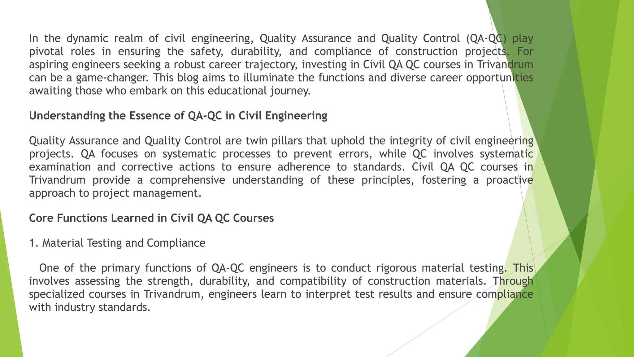 Unlocking Career Success Navigating Functions And Opportunities With Civil Qa Qc Courses In