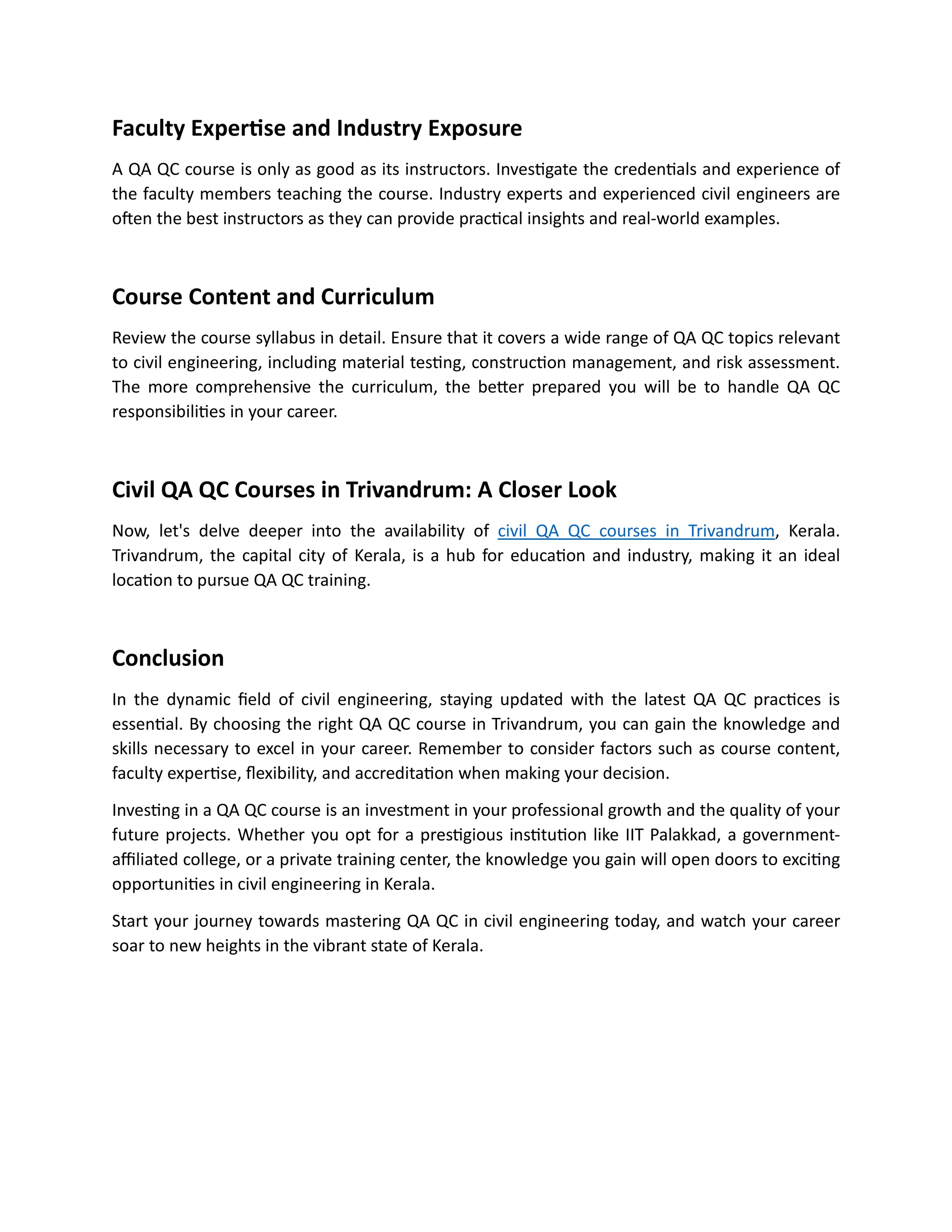 Civil Qa Qc Courses In Trivandrum Pdf