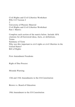 Civil Rights and Civil Liberties WorksheetPOL115 Version 22.docx