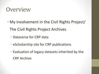 Preservation Strategy for the UCLA Civil Rights Project | PPT