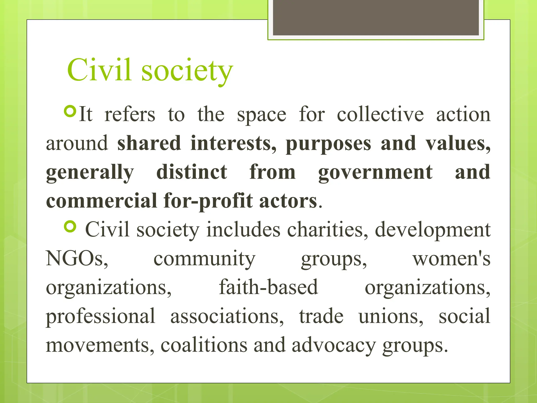 Civil society perspective definition , role and examples | PDF