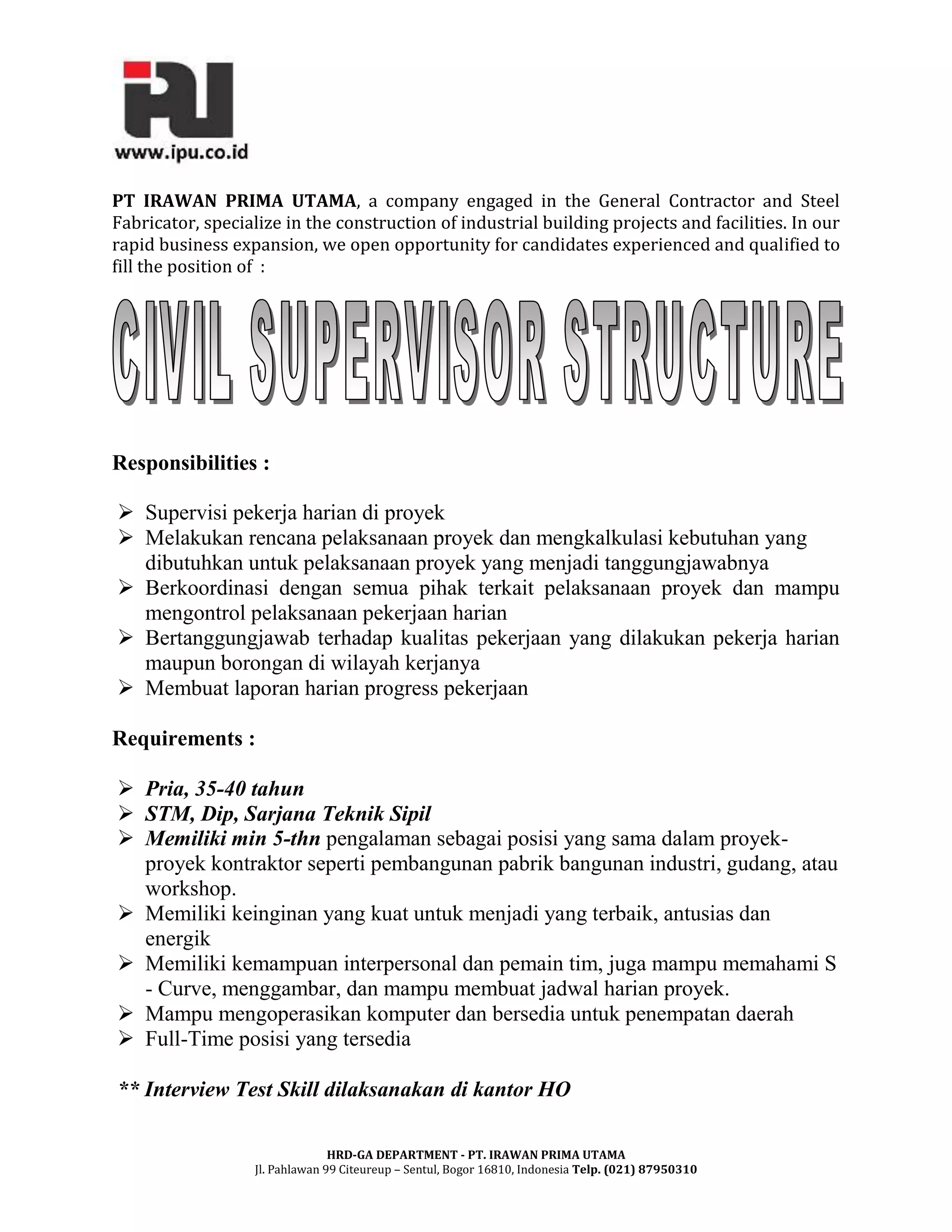 Civil-Supervisor (Structure) | PDF