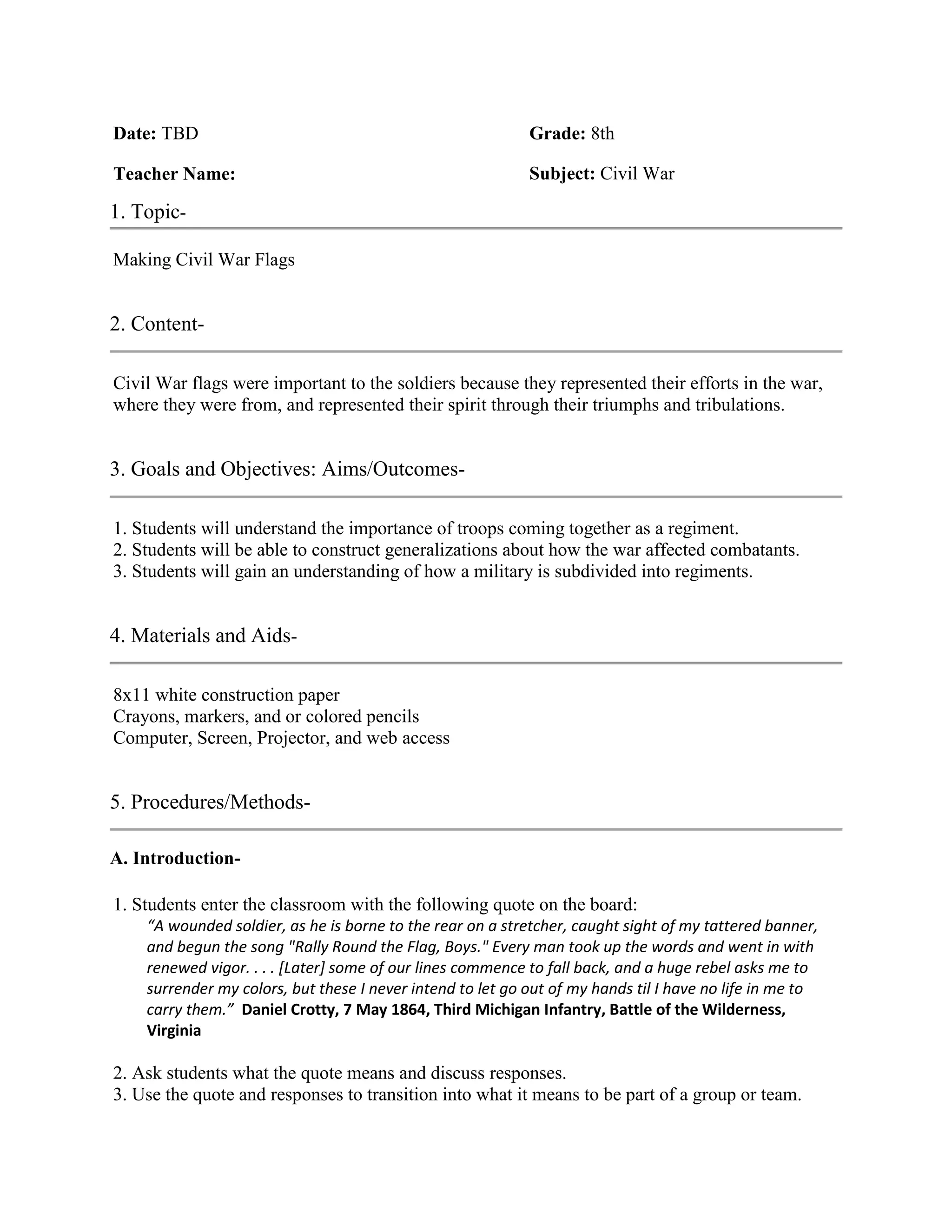 Civil War Flags Lesson Plan | DOCX