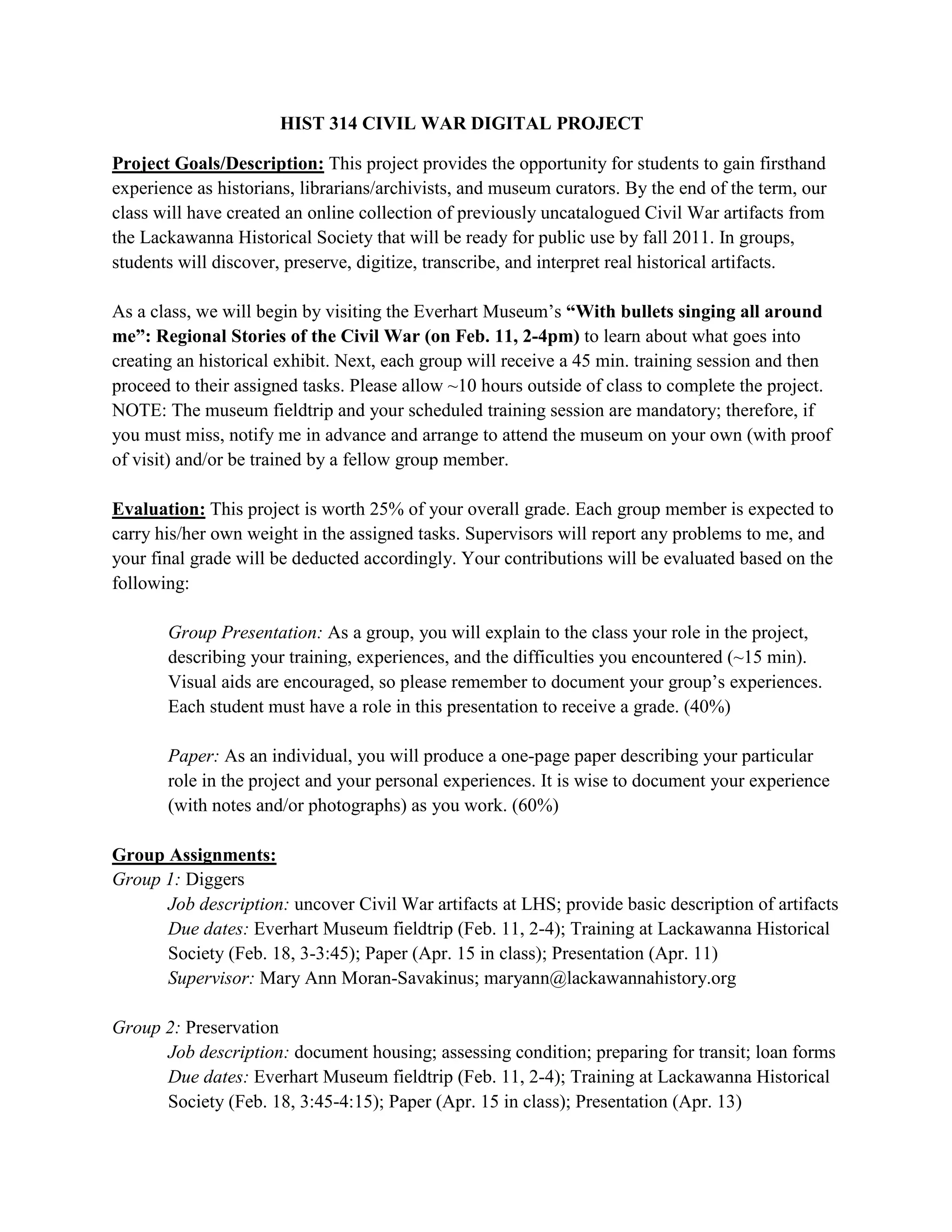 Civil War Project - Student Handout | PDF