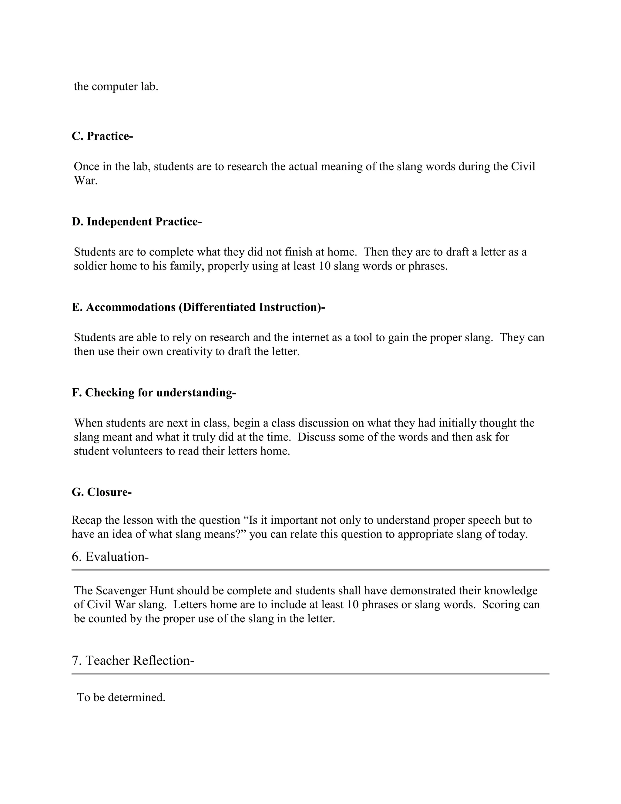 Civil War Slang Lesson Plan | DOCX