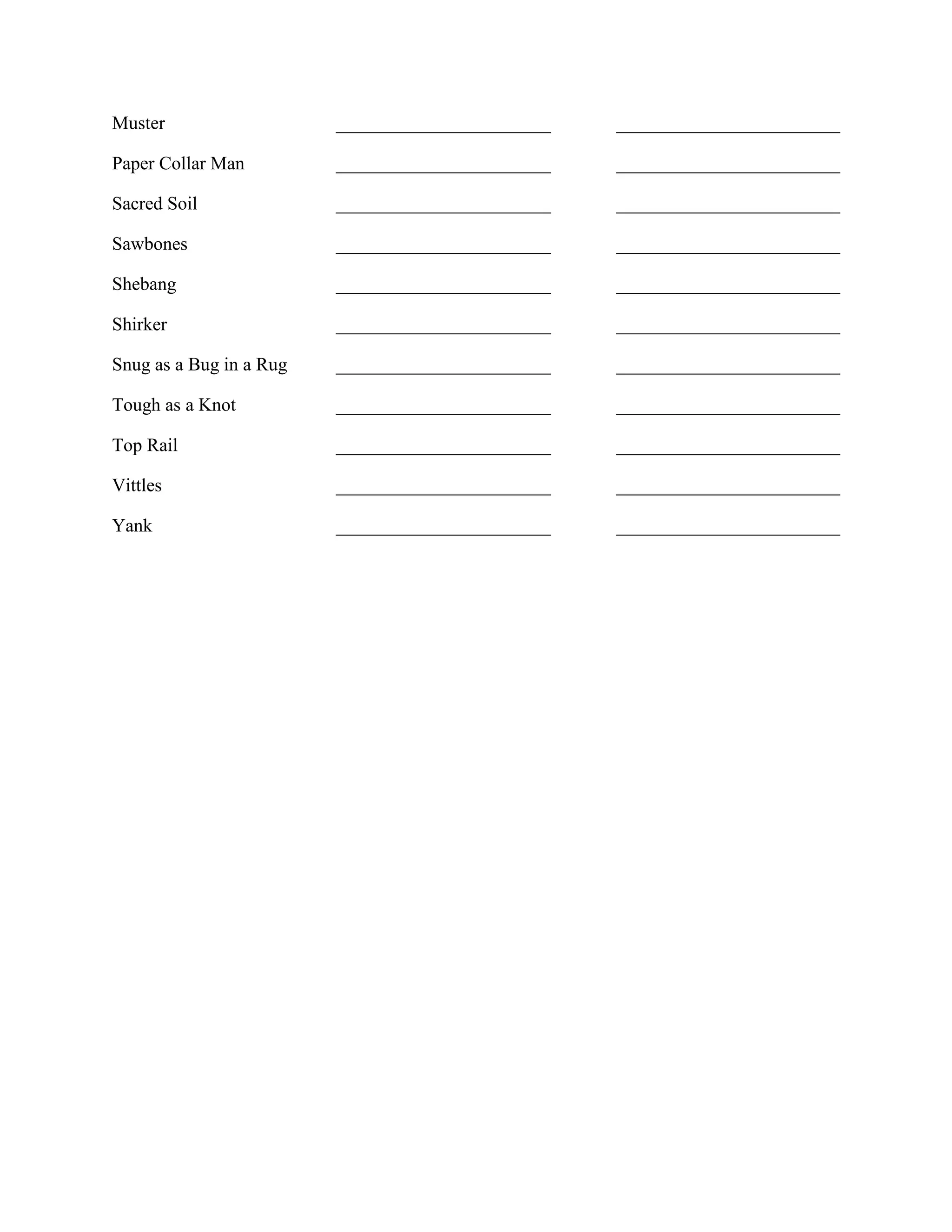 Civil War Slang Worksheet | DOCX