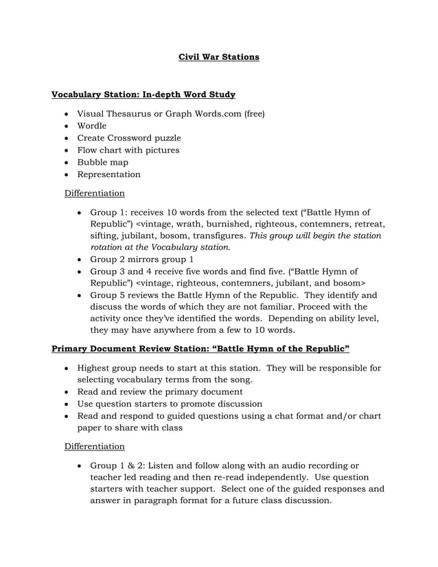 Civil War Stations | DOCX | Education