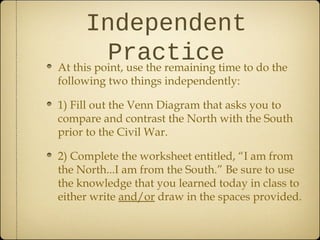 Civil war unit lesson 1 - north vs south - power point | PPT