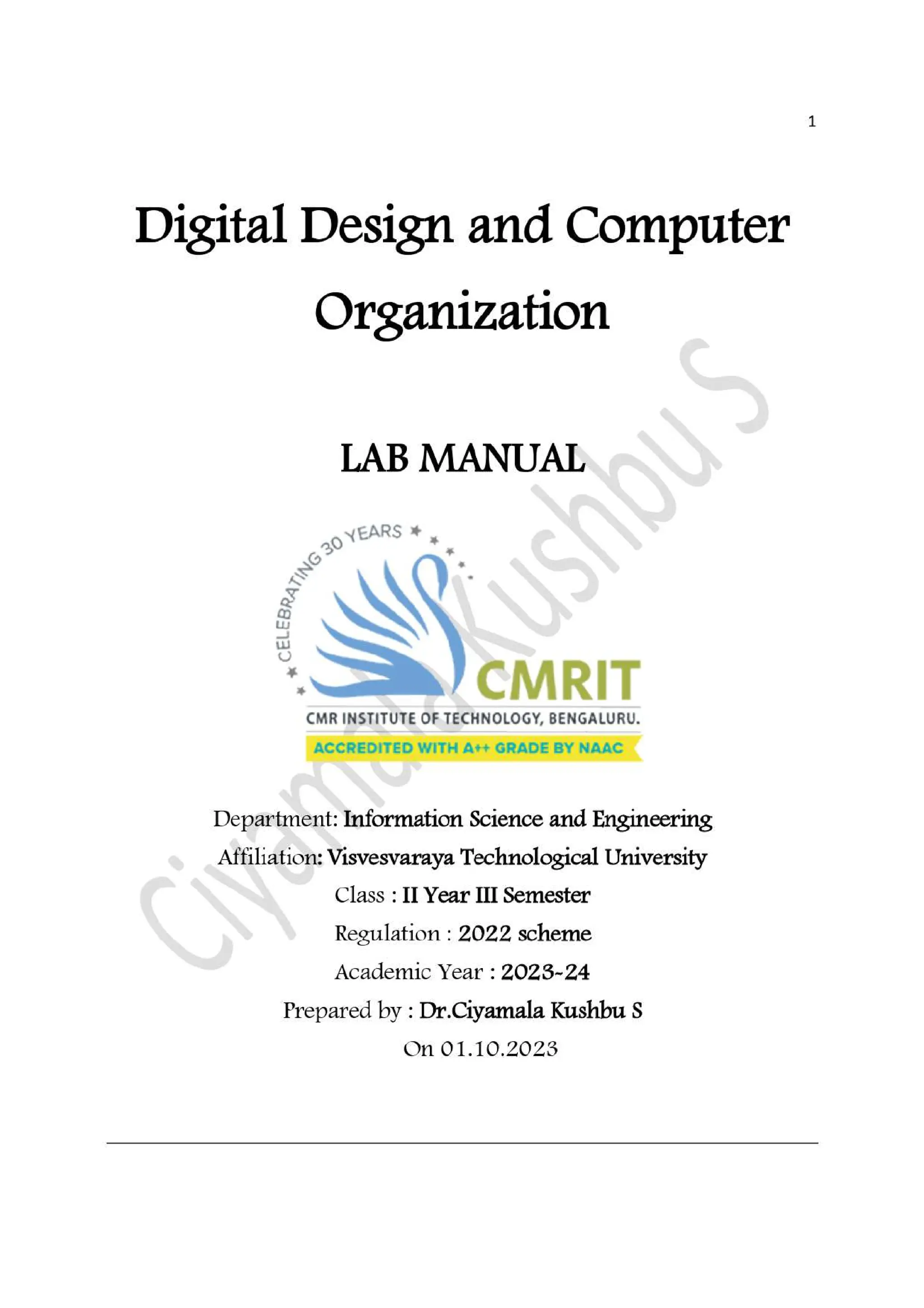 BCS302-Digital Design and computer organization Lab manual- VTU 2022 scheme.pdf | Undergraduate ...