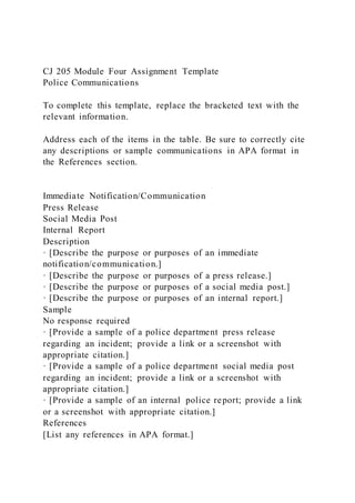 CJ 205 Module Four Assignment Template Police Communications | DOCX