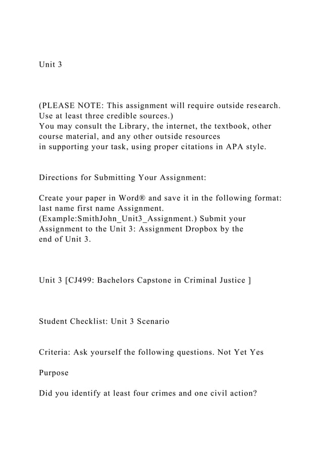 [CJ499 Bachelors Capstone in Criminal Justice ] Unit 3 .docx