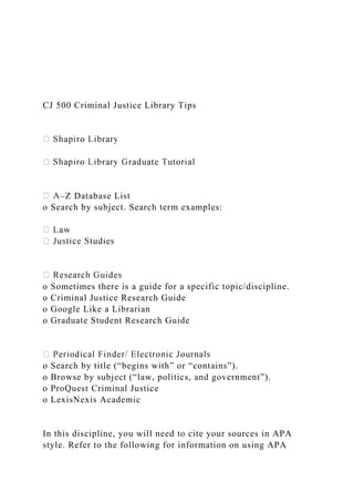 CJ 500 Criminal Justice Library Tips Shapiro Librar.docx