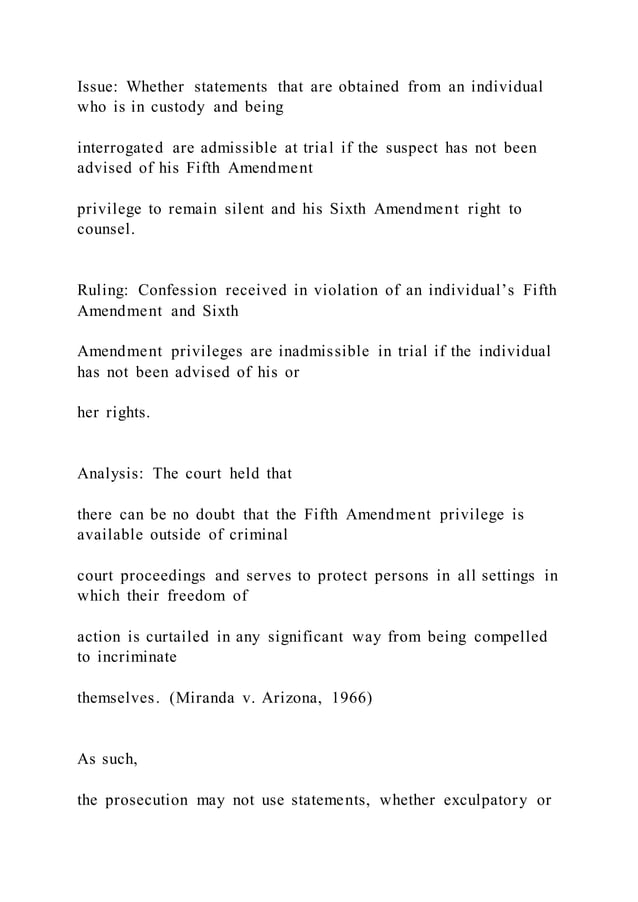 CJ 500 Sample Case Brief Facts Mr. Miranda was arrest | PDF