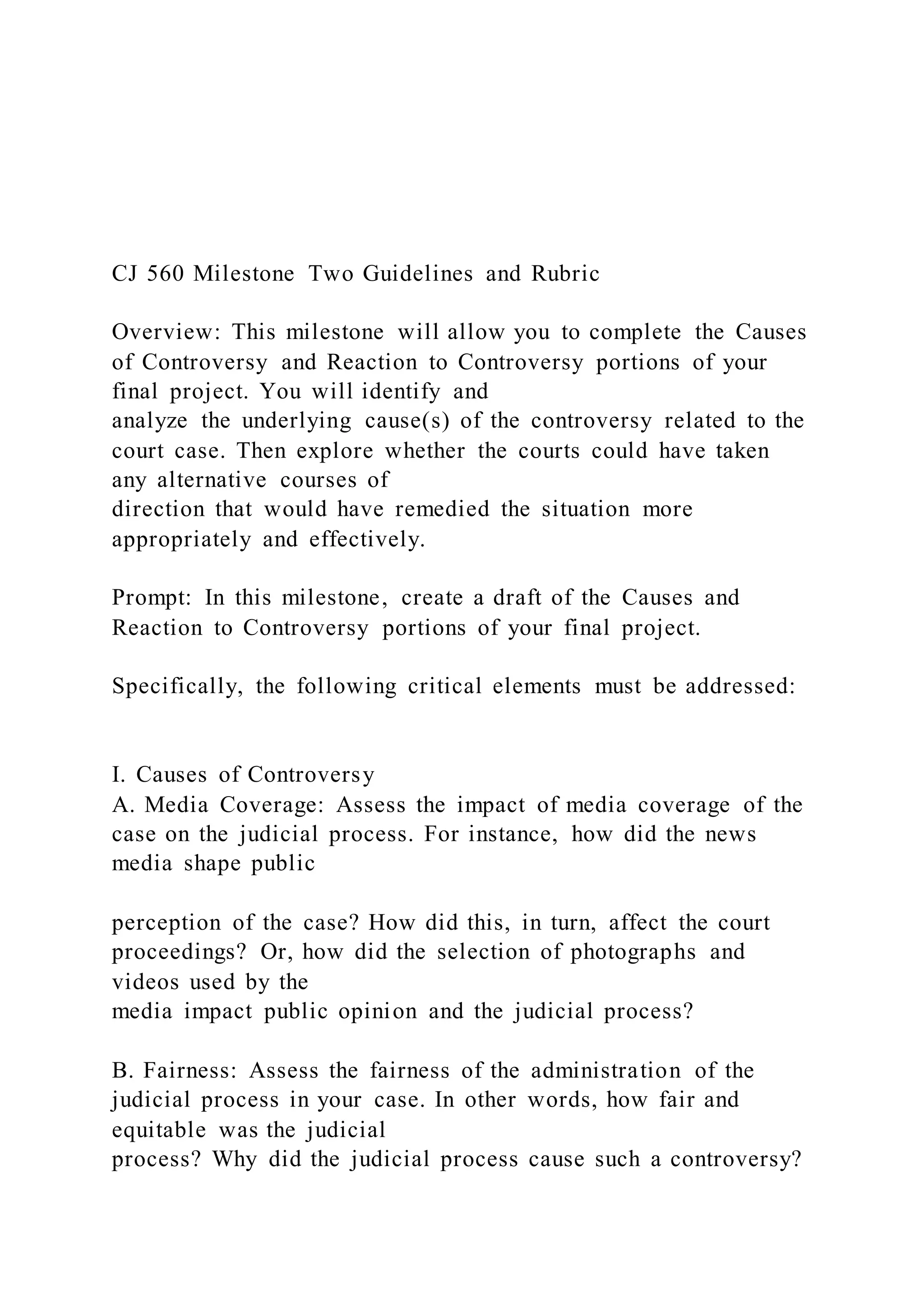 CJ 560 Milestone Two Guidelines and Rubric Overview Th | DOCX