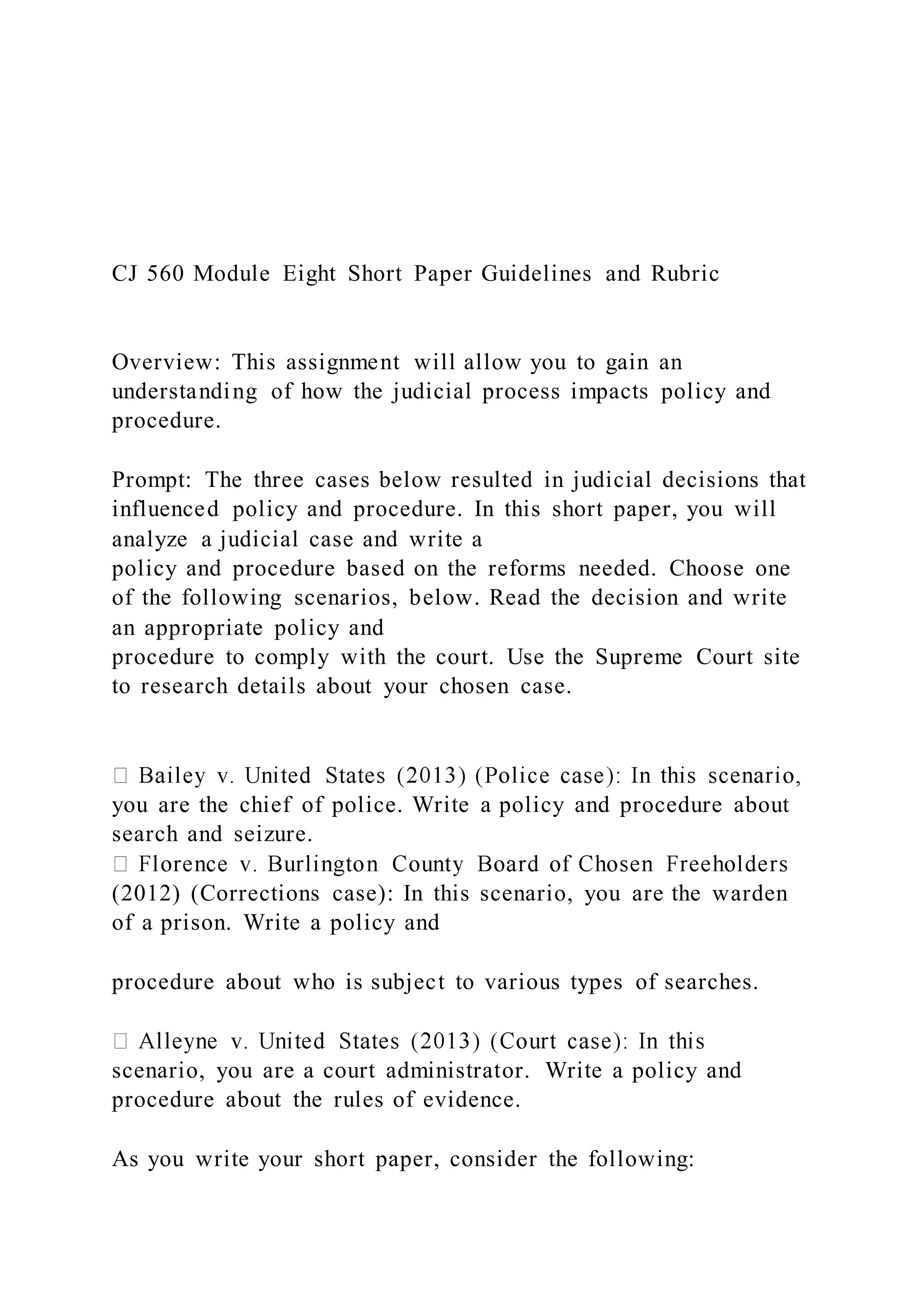 CJ 560 Module Eight Short Paper Guidelines and Rubric | DOCX