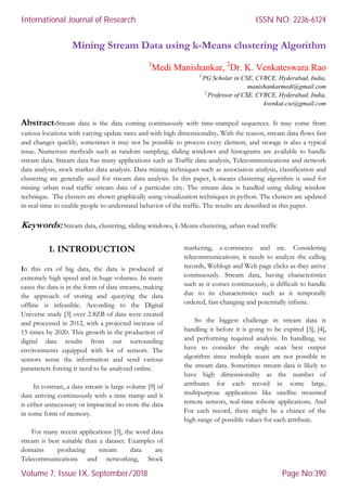 Mining Stream Data using k-Means clustering Algorithm | PDF
