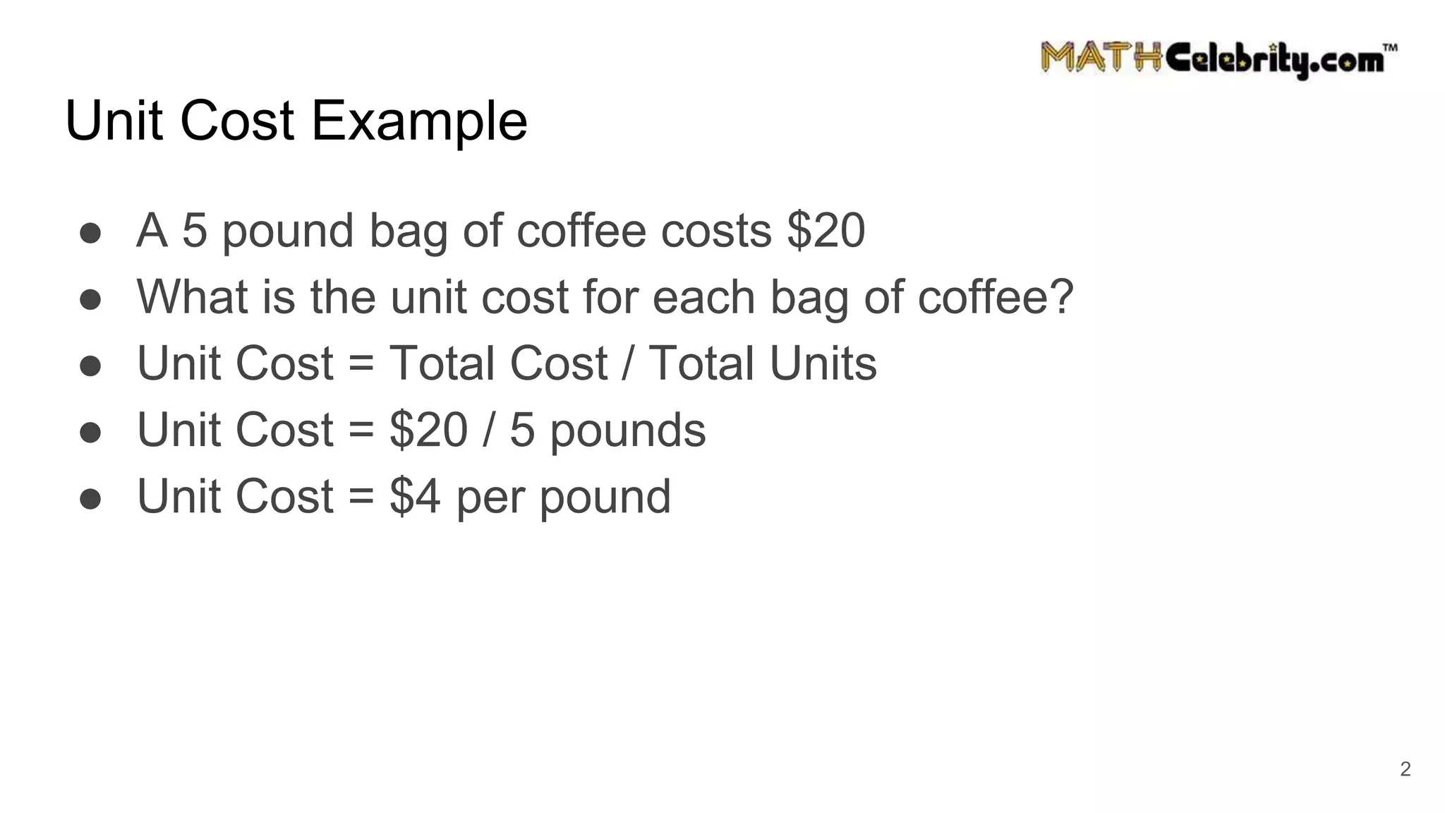 Unit Cost Calculation | PPT