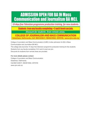 CJMC invites admission for BA in Mass Communication and Journalism (BA ...