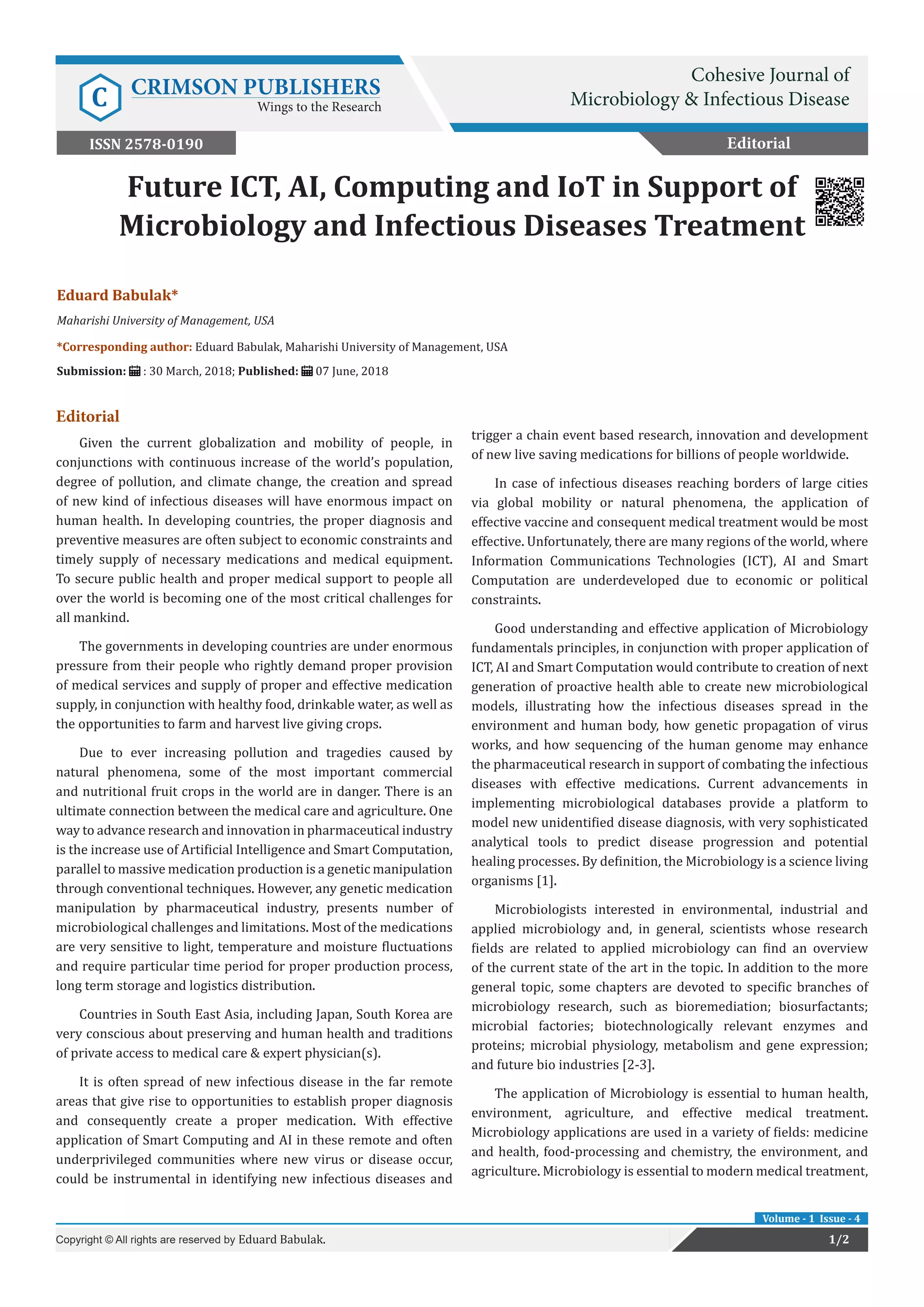 Future ICT, AI, Computing and IoT in Support of Microbiology and ...