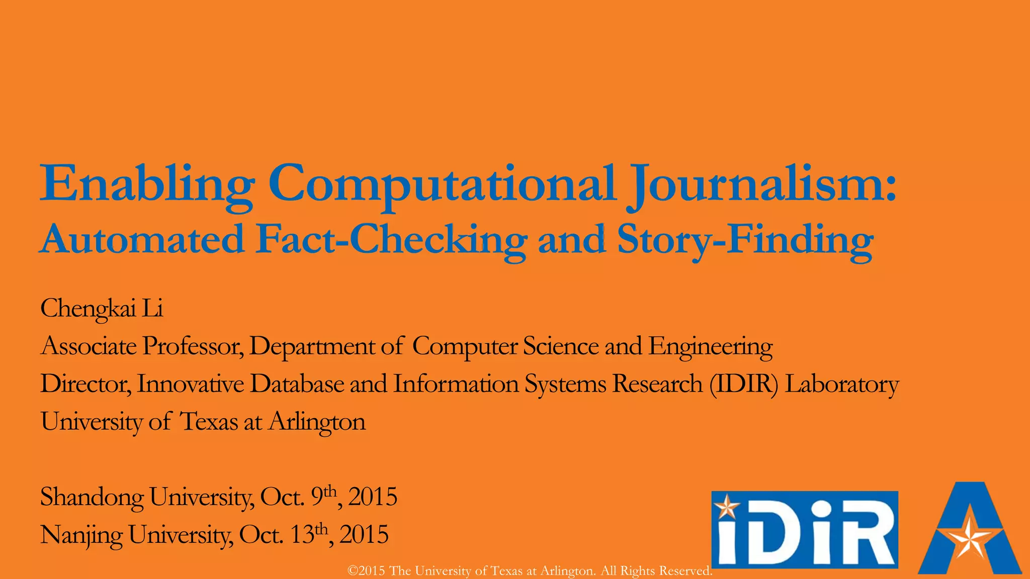 Enabling Computational Journalism Automated Fact Checking And Story