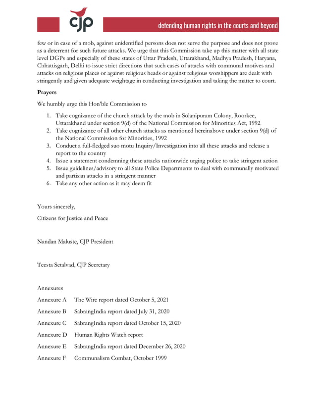 Cjp ncm-complaint-church-attacks-vice-chairperson | PDF