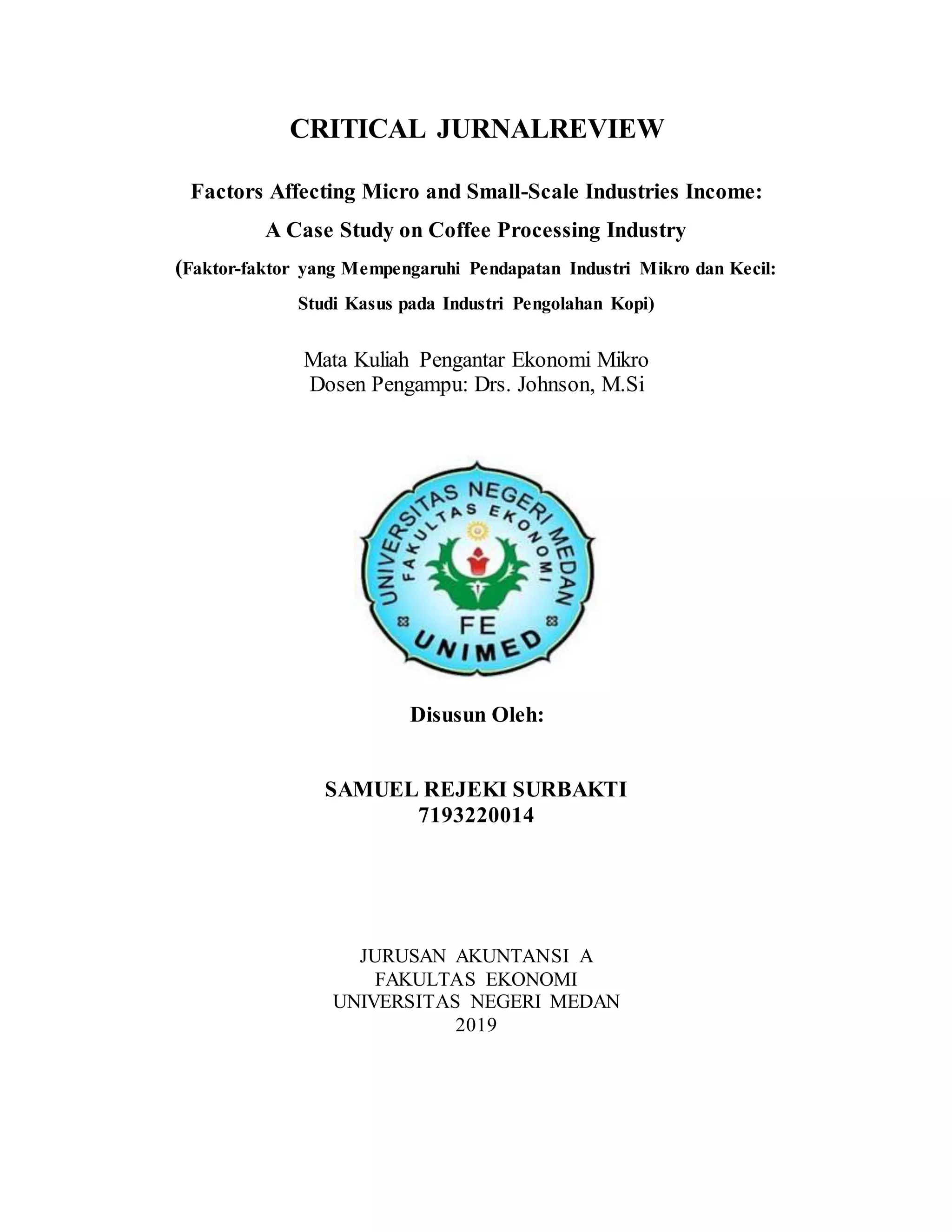 Contoh CJR KKNI Mata Kuliah Pengantar Ekonomi Mikro-Samuel Rejeki Surbakti | DOCX