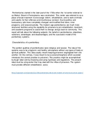CJS 230 Penitentiary Ideal and Models of American Prison Paper 2015 version