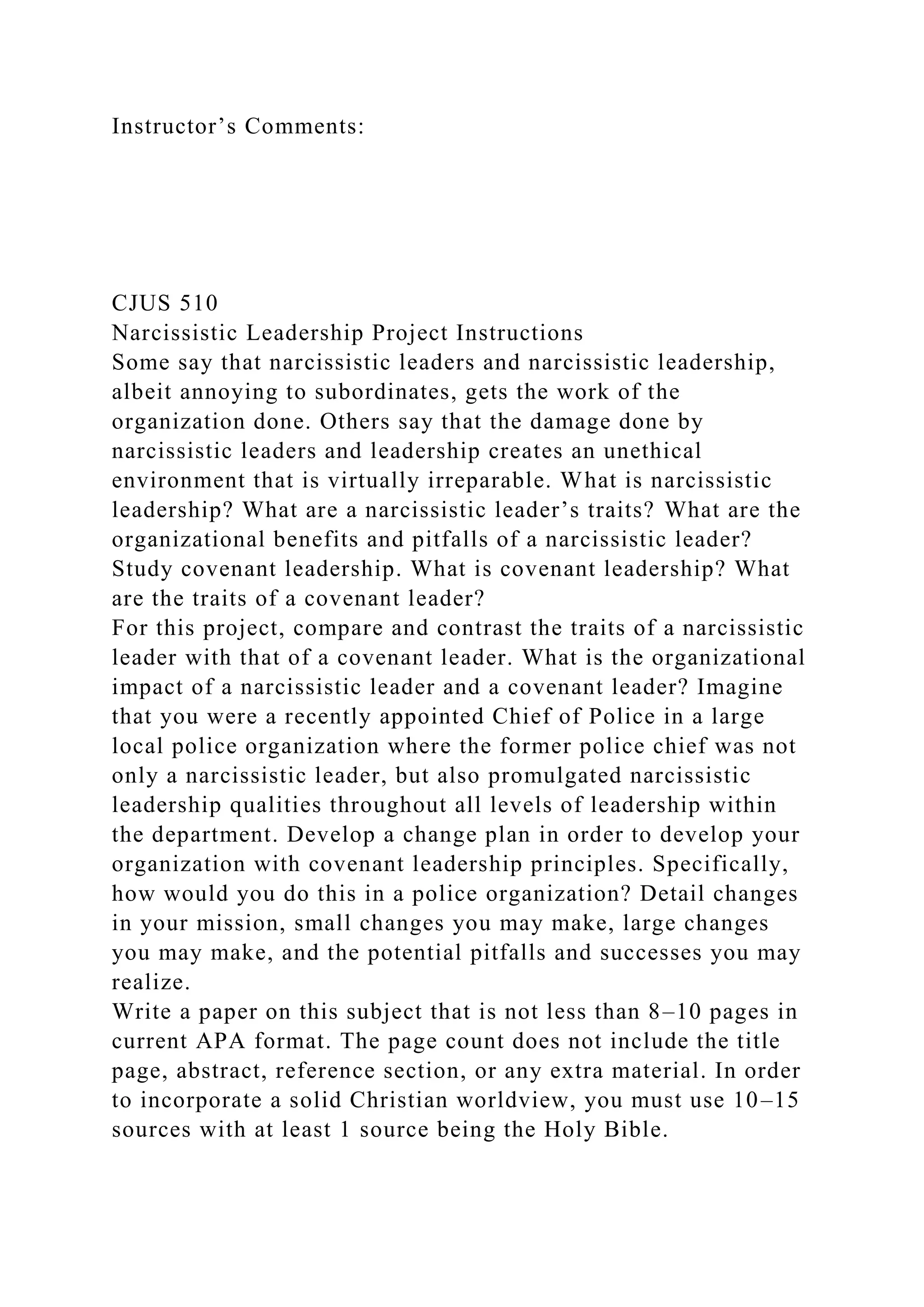 CJUS 510Narcissistic Leadership Project Grading RubricStudent.docx