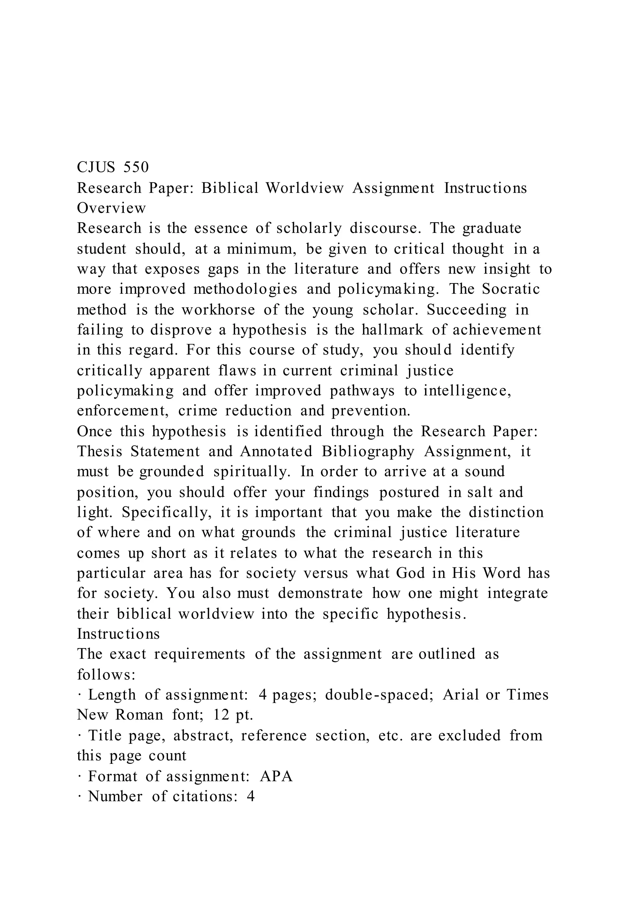 CJUS 550Research Paper Biblical Worldview Assignment Instru | DOCX