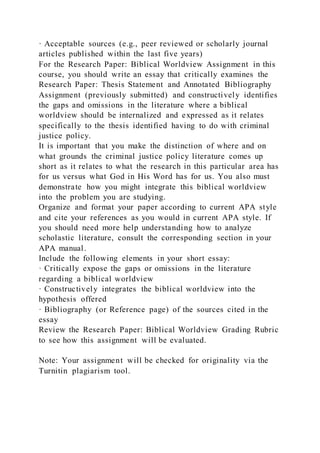 CJUS 550Research Paper Biblical Worldview Assignment Instru | DOCX