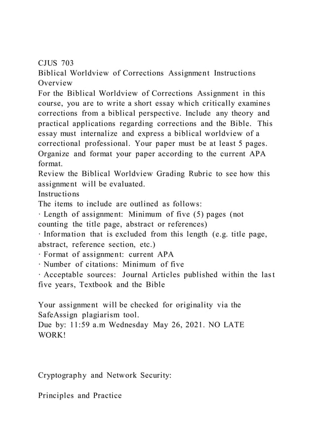 Cjus 703biblical Worldview Of Corrections Assignment Instruction Docx