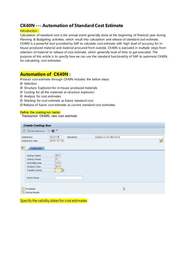 CK40N-Automation of Standard Cost Estimate | DOCX | Technology & Computing