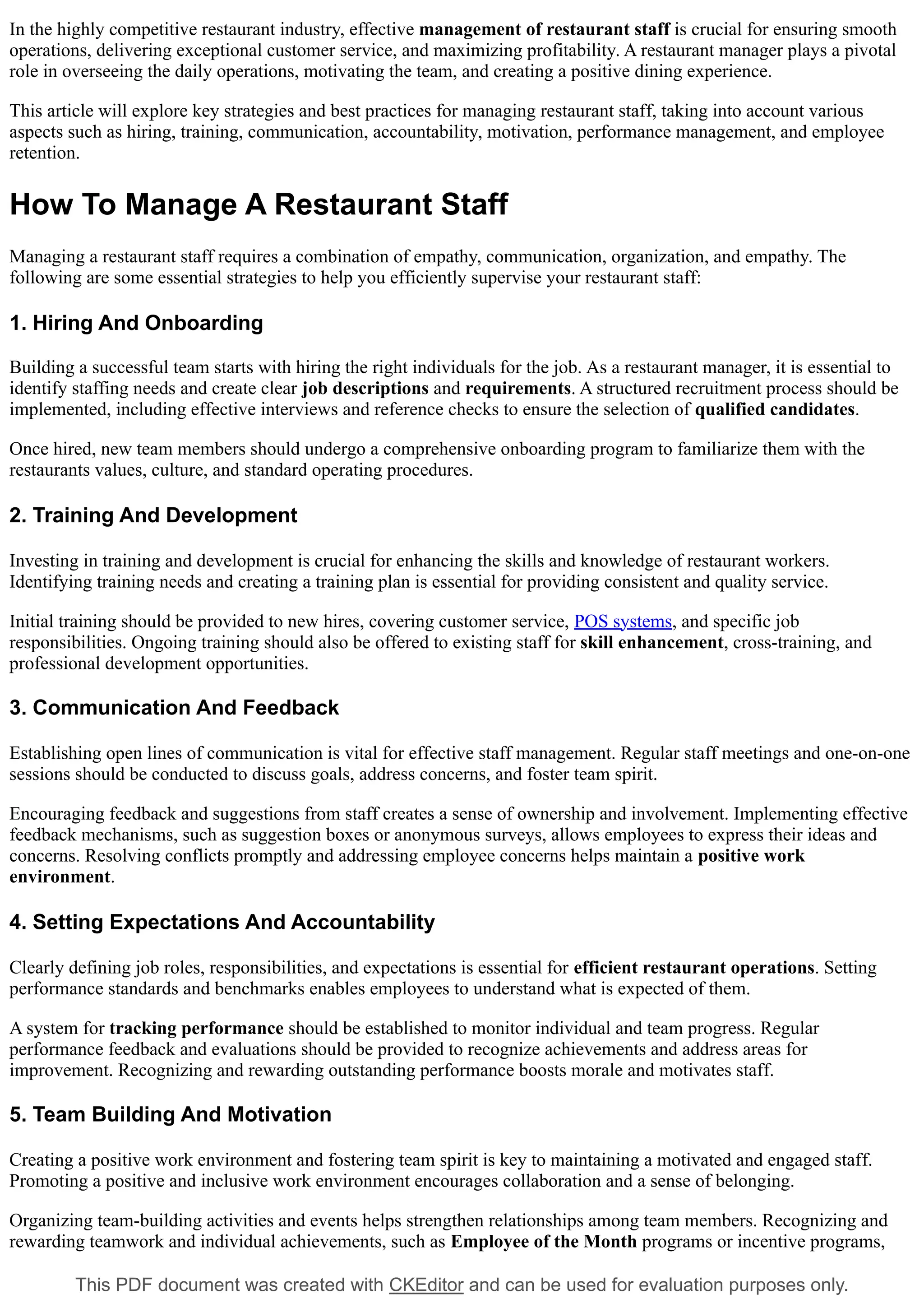 How To Manage Restaurant Staff -BTRESTRO | PDF