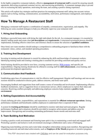 How To Manage Restaurant Staff -BTRESTRO | PDF | Business ...