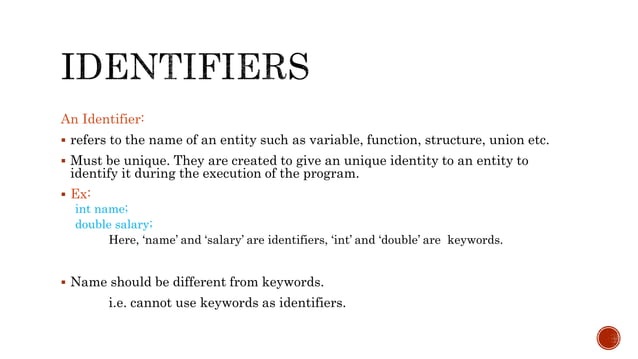 C keywords and identifiers | PPTX