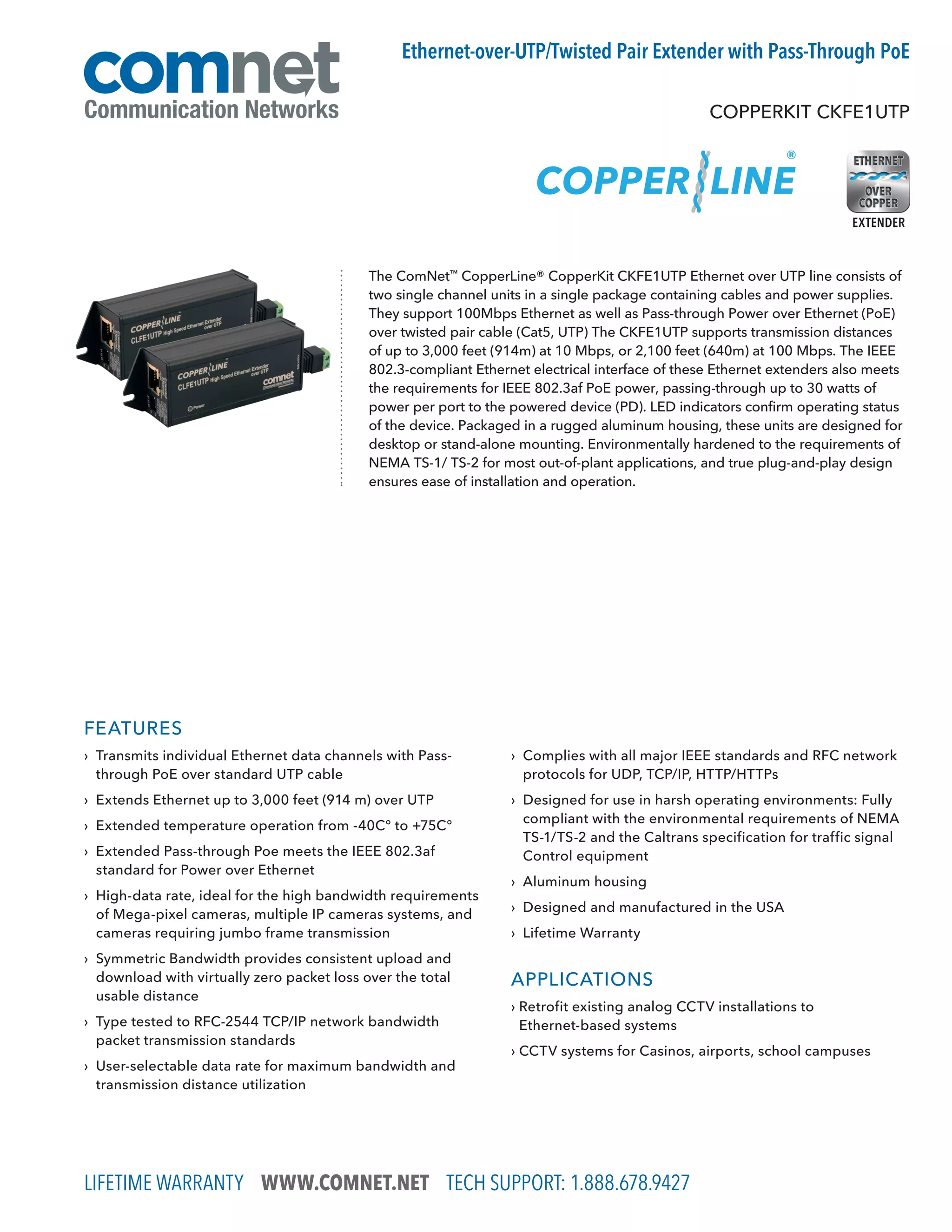 ComNet CKFE1UTP Data Sheet | PDF